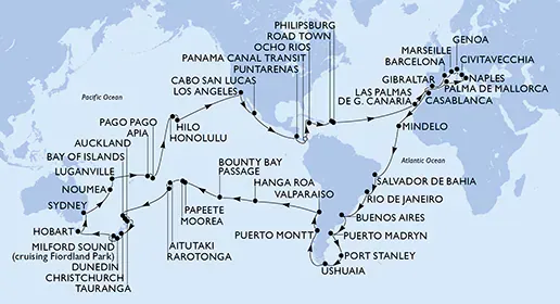 Tour du Monde MSC Croisières 2025, 2026, 2027 : prix, itinéraires